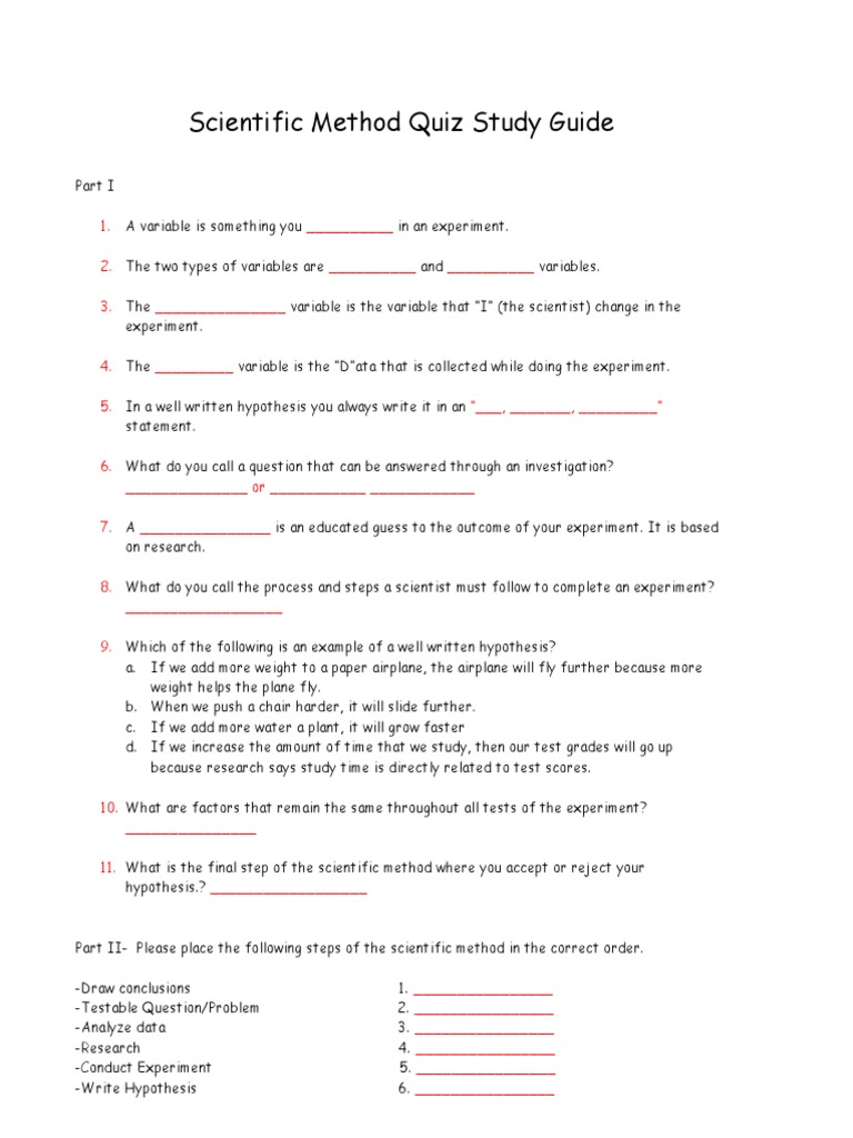 Scientific Method Quiz Study Guide | PDF | Experiment | Scientific Method