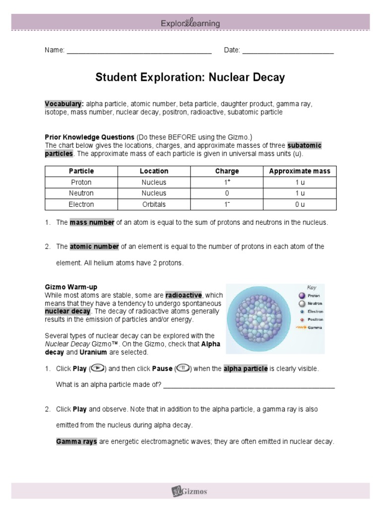 NuclearDecay Worksheet | PDF | Radioactive Decay | Nuclear Physics