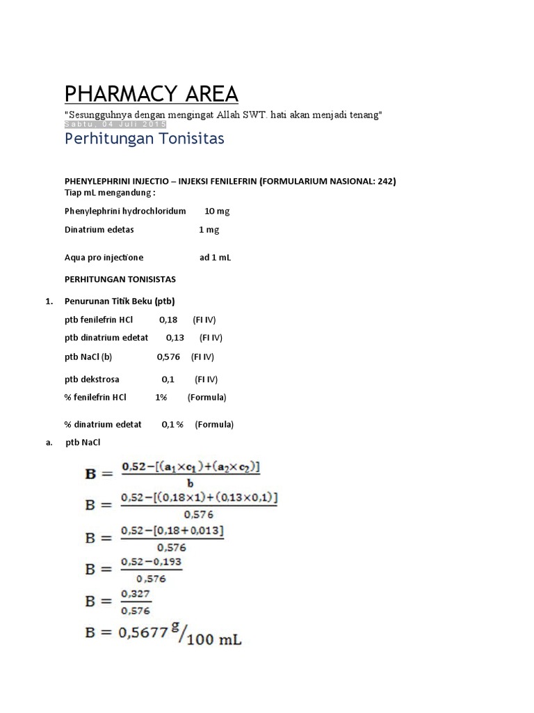Perhitungan Tonisitas | PDF