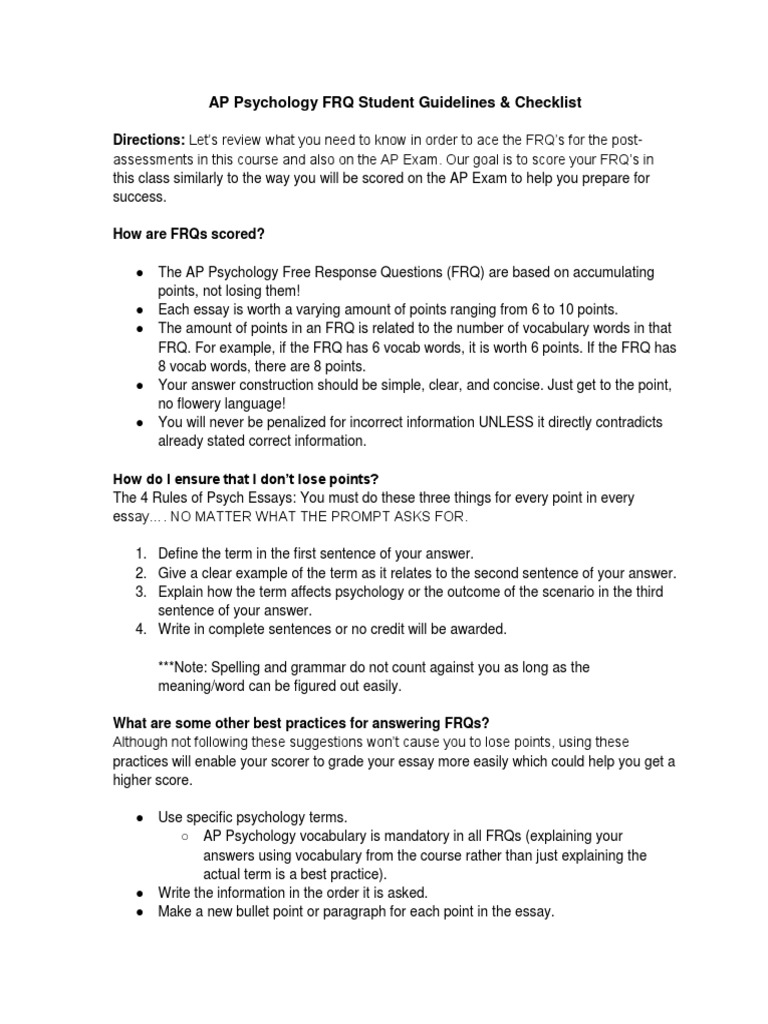 AP Psychology FRQ Guidelines & Tips | PDF | Vocabulary | Test (Assessment)