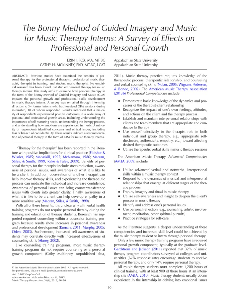 The Bonny Method of Guided Imagery and Music For Music Therapy Interns ...