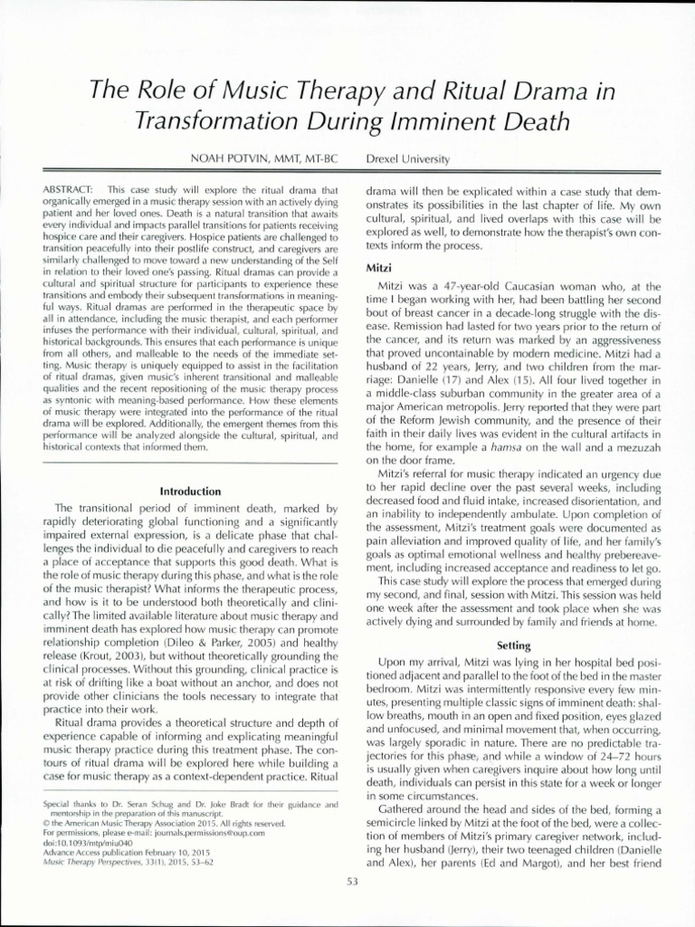 The Role of Music Therapy and Ritual Drama in Transformation During ...