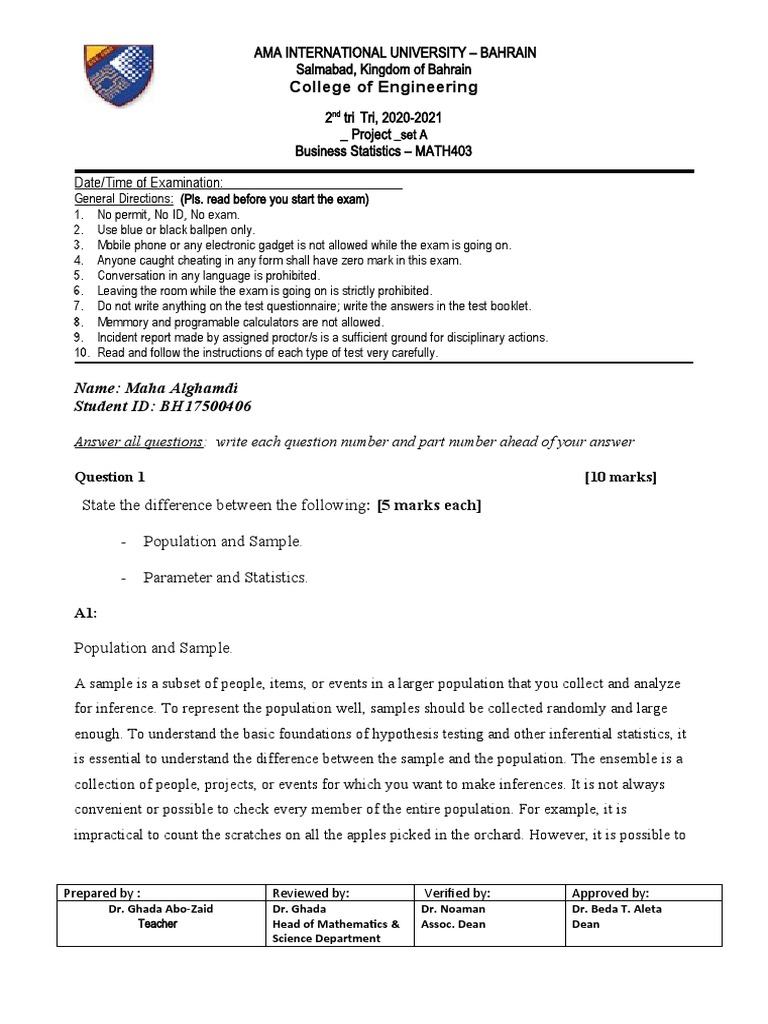 403 Project Question 2020 - Set A | PDF | Null Hypothesis | Statistics