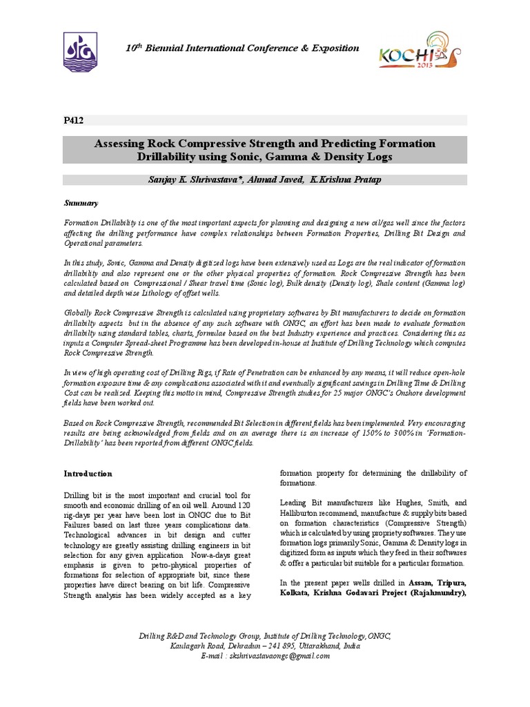 Assessing Rock Compressive Strength and Predicting Formation Drillability Using Sonic, Gamma ...