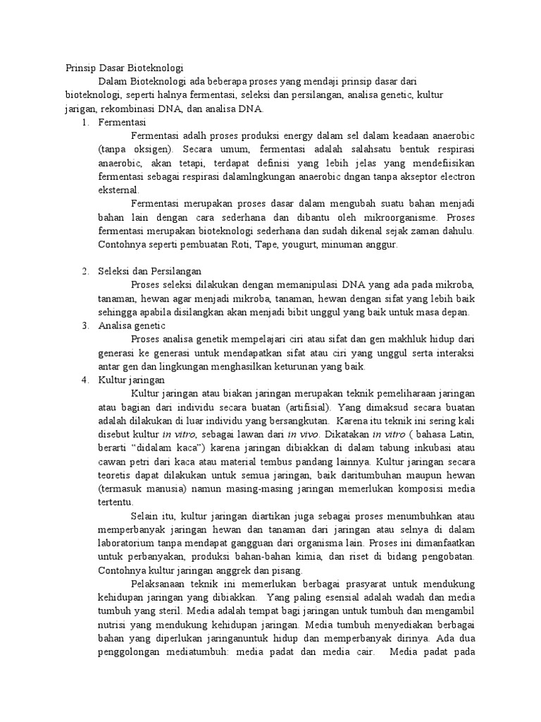 Prinsip Dasar Bioteknologi | PDF