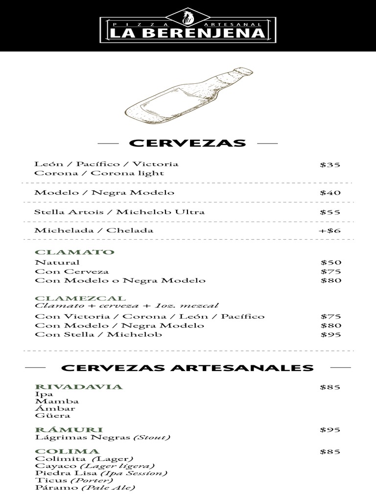 Menu Bebidas | PDF | Bebida | Bebidas Fermentadas