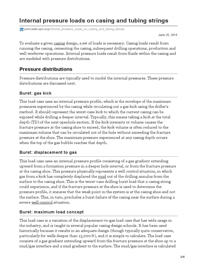 Internal Pressure Loads On Casing and Tubing Strings | PDF | Casing ...