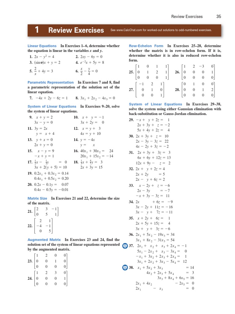 Review Exercises For Chapter 1 | PDF | System Of Linear Equations ...
