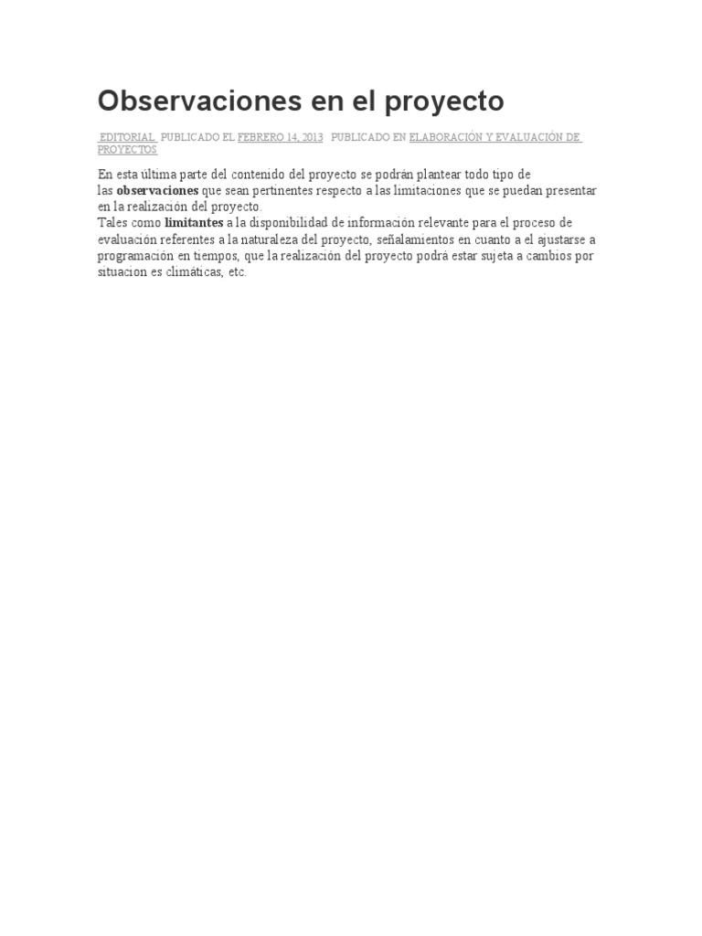 Observaciones en El Proyecto | PDF