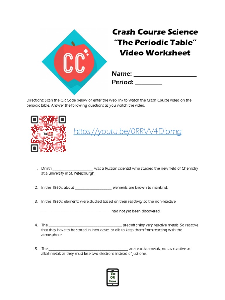 Crash Course Science "The Periodic Table" Video Worksheet: Name ...