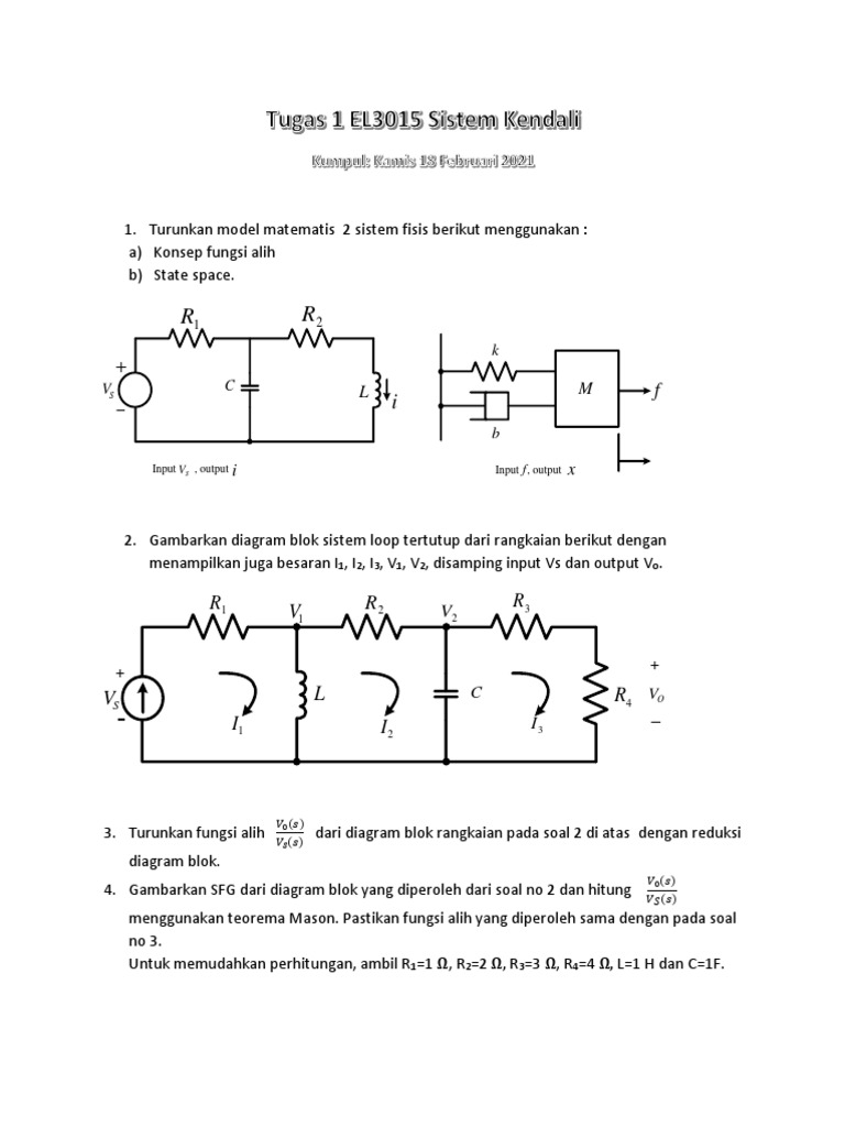 Tugas 1 EL3015 Model Matematis - Representasi Sistem Kendali | PDF