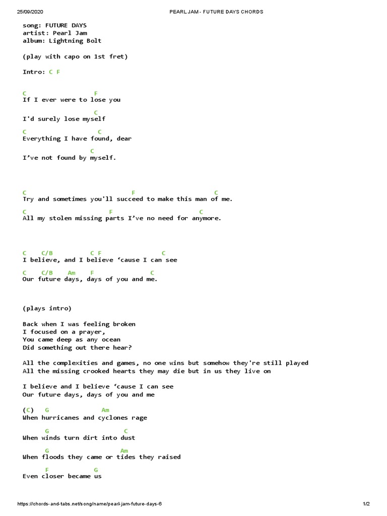 Pearl Jam: Future Days Chords Guide | PDF