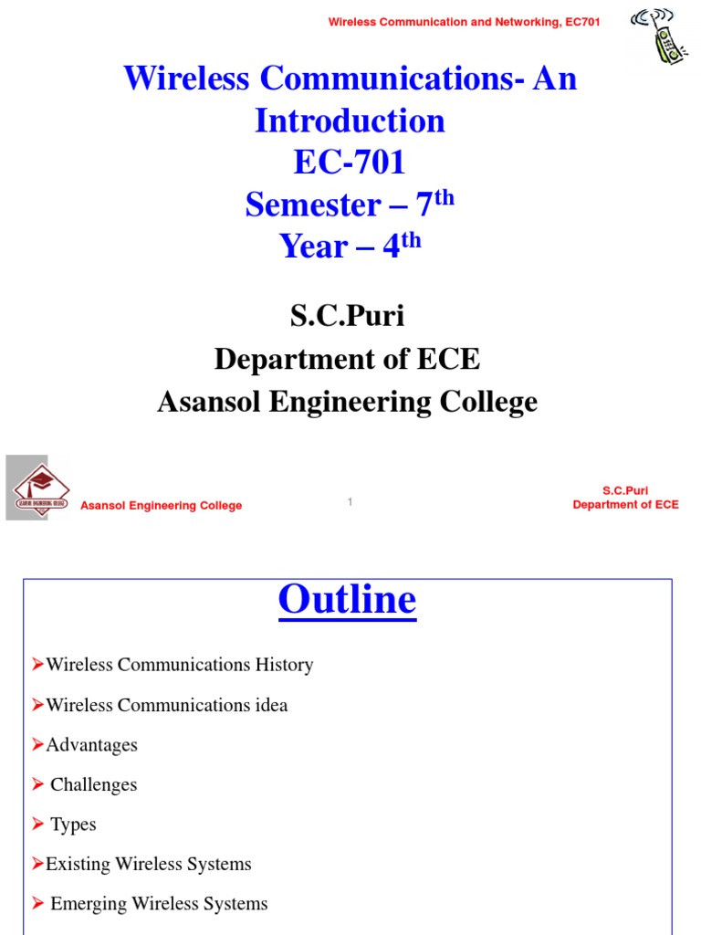 Wireless Communications-An EC-701 Semester - 7 Year - 4: S.C.Puri ...