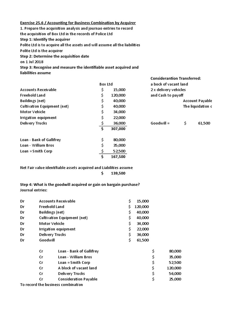 Business Combination Textbook Exercisess | PDF | Goodwill (Accounting ...