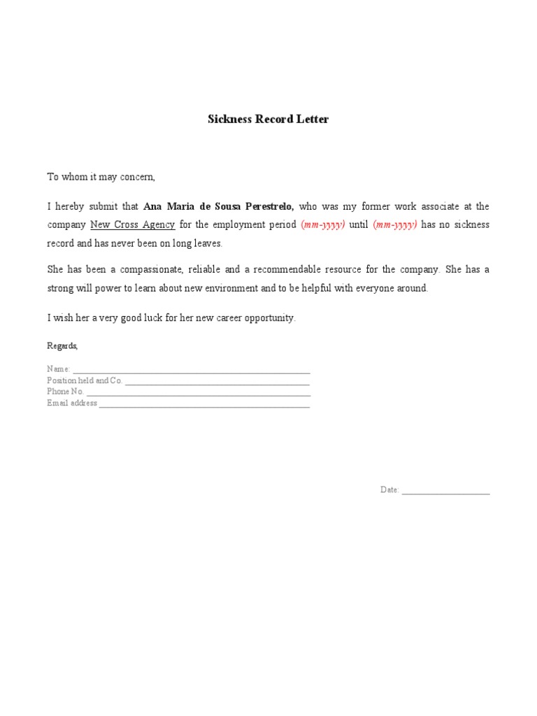 Sickness Record Letter | PDF | Career & Growth | Business