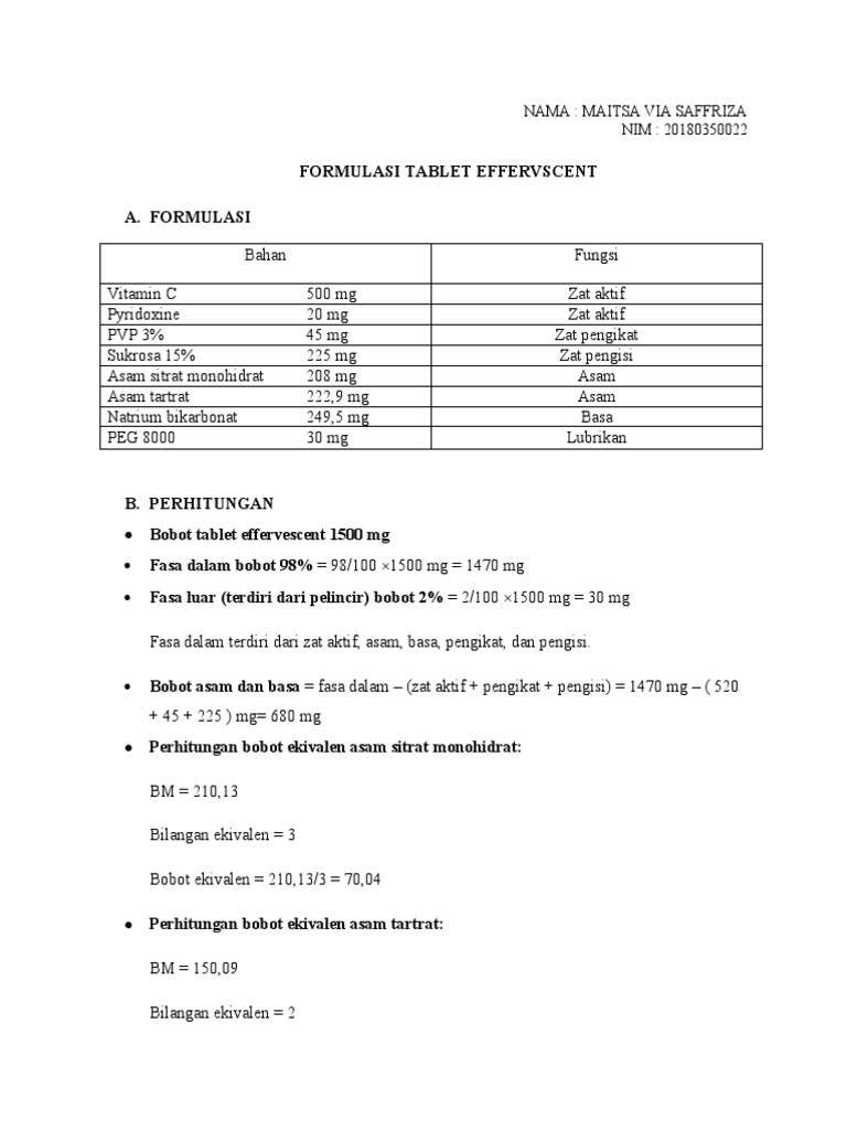 Tugas Formulasi Tablet Effervesent | PDF