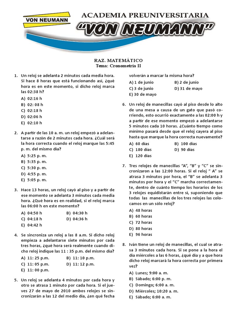 Academia Von Neumann - RM - Cronometría 2 - 27.08.2020 | PDF | Reloj | Instrumento de medición