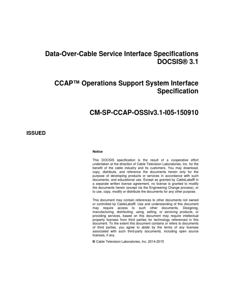 CM SP Ccap Ossi3.1 I05 150910 | PDF | Xml | Specification (Technical ...