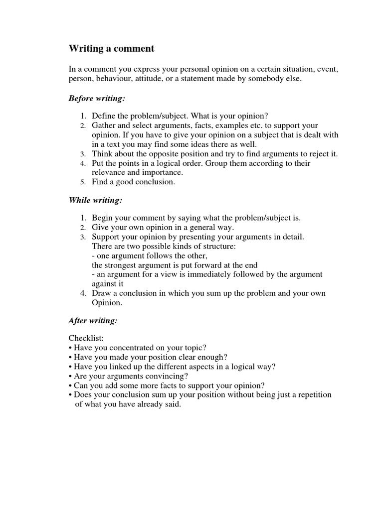 Writing A Comment | PDF | Opinion | Argument