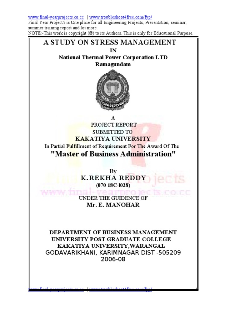 A Study On Stress Management: "Master of Business Administration" | PDF ...