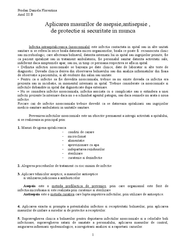 Aplicarea Masurilor de Asepsie Si Antisepsie | PDF