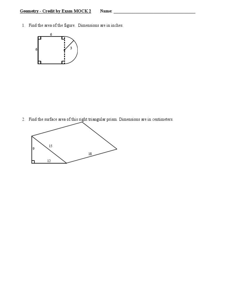 Geometry CBE - MOCK 2 | PDF | Area | Volume