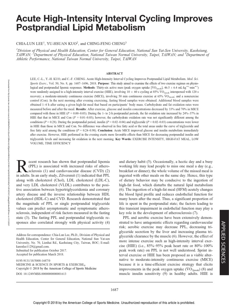 Acute High Intensity Interval Cycling Improves Metabolism | PDF | High ...