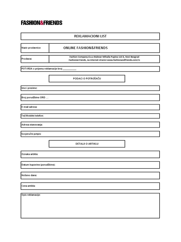 Reklamacioni List | PDF