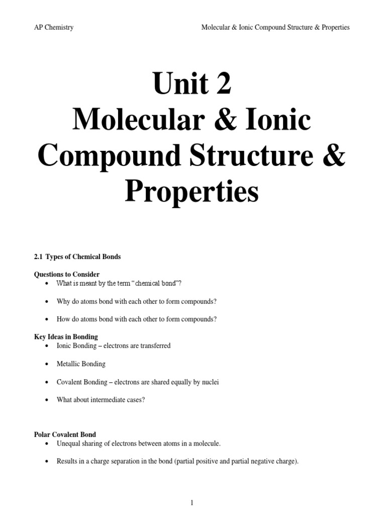 Unit 2 Notes - Molecular & Ionic Compound Structure & Properties | PDF ...