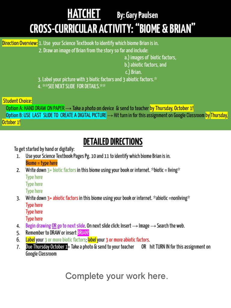 Cross-Curricular Activity: "Biome & Brian": Hatchet | PDF | Wellness