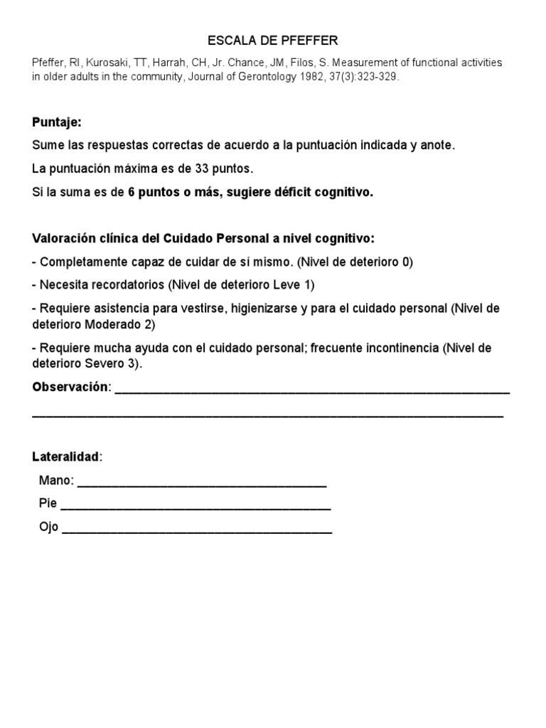 Escala de Pfeffer | PDF | Medicina CLINICA | Especialidades Medicas