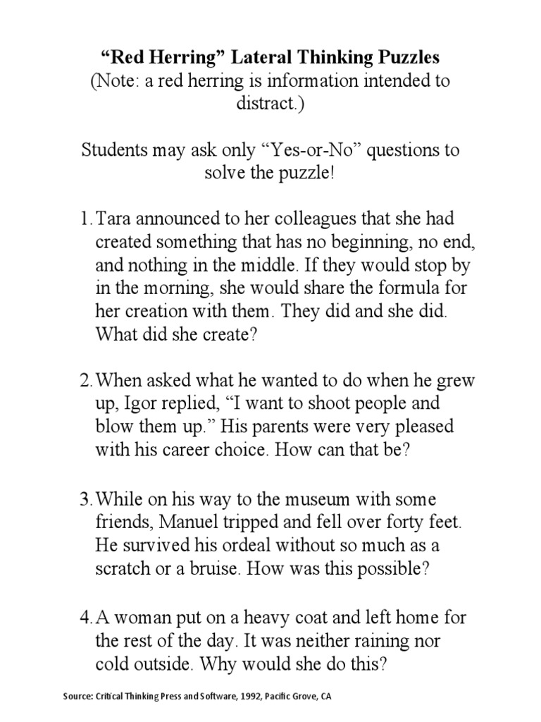 Red Herrings (Lateral Thinking) Puzzles | PDF