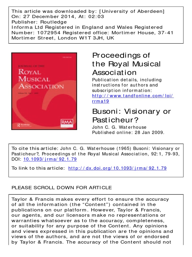Waterhouse (1965) Busoni. Visionary or Pasticheur | PDF | Johannes ...