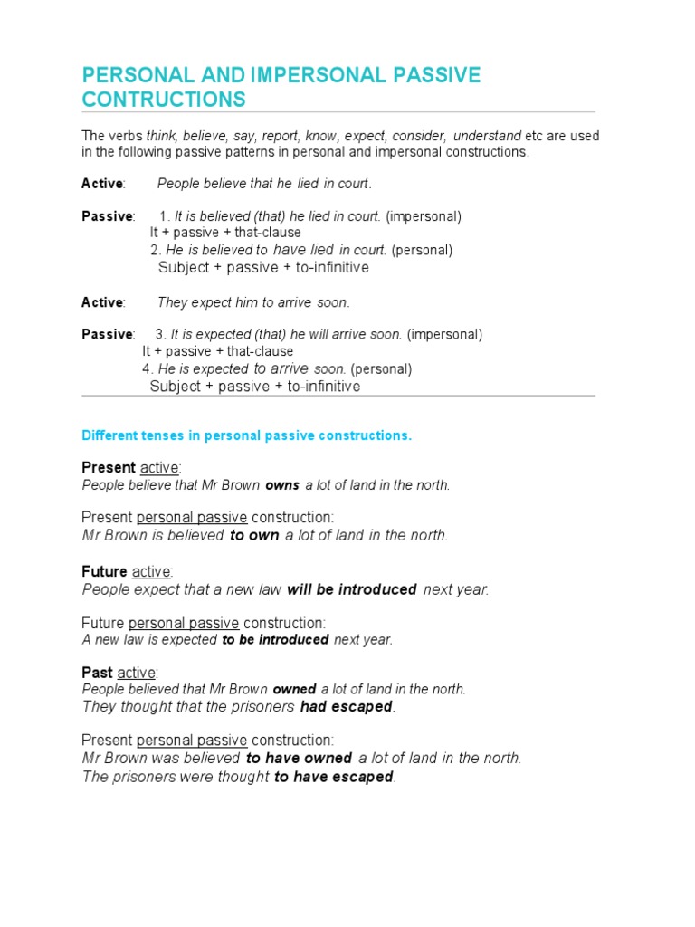 Personal and Impersonal Passive Constructions | PDF | Linguistic Typology | Semantic Units