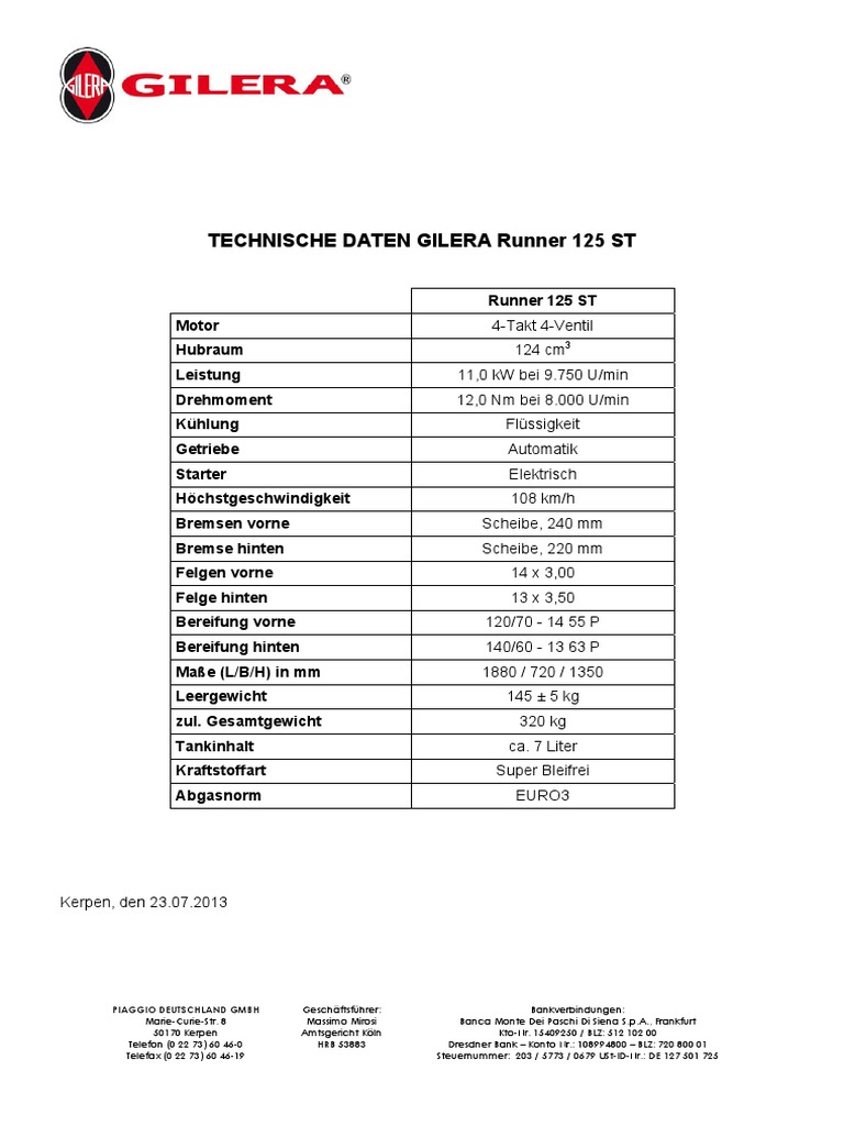 Ts Gilera Runner125 Technische Daten | PDF