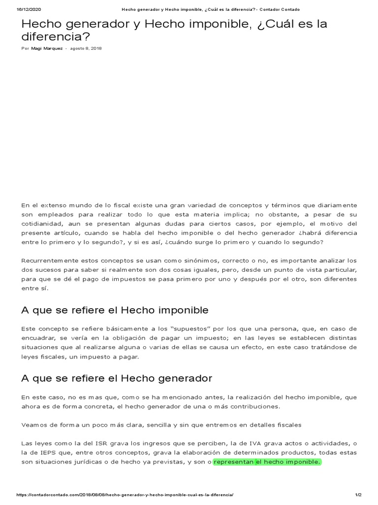 Hecho Generador y Hecho Imponible, ¿Cuál Es La Diferencia - Contador ...