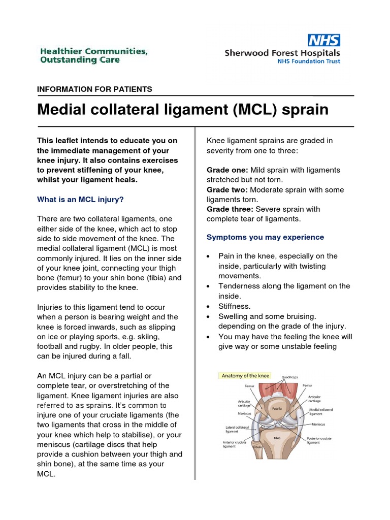 Medial Collateral Ligament MCL Sprain | PDF | Knee | Musculoskeletal System