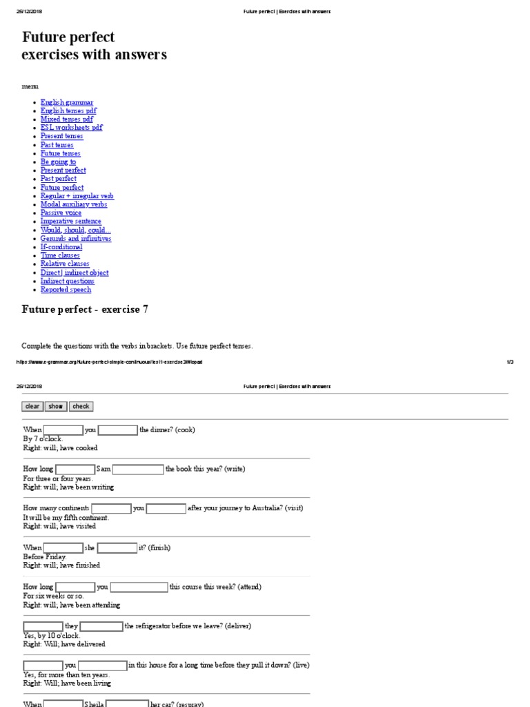 Future Perfect - Exercises With Answers | PDF | Grammatical Tense | Verb
