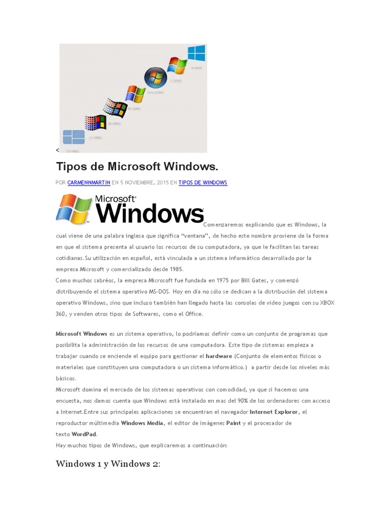Tipos de Microsoft Windows | PDF | Microsoft Word | Ventana (informática)