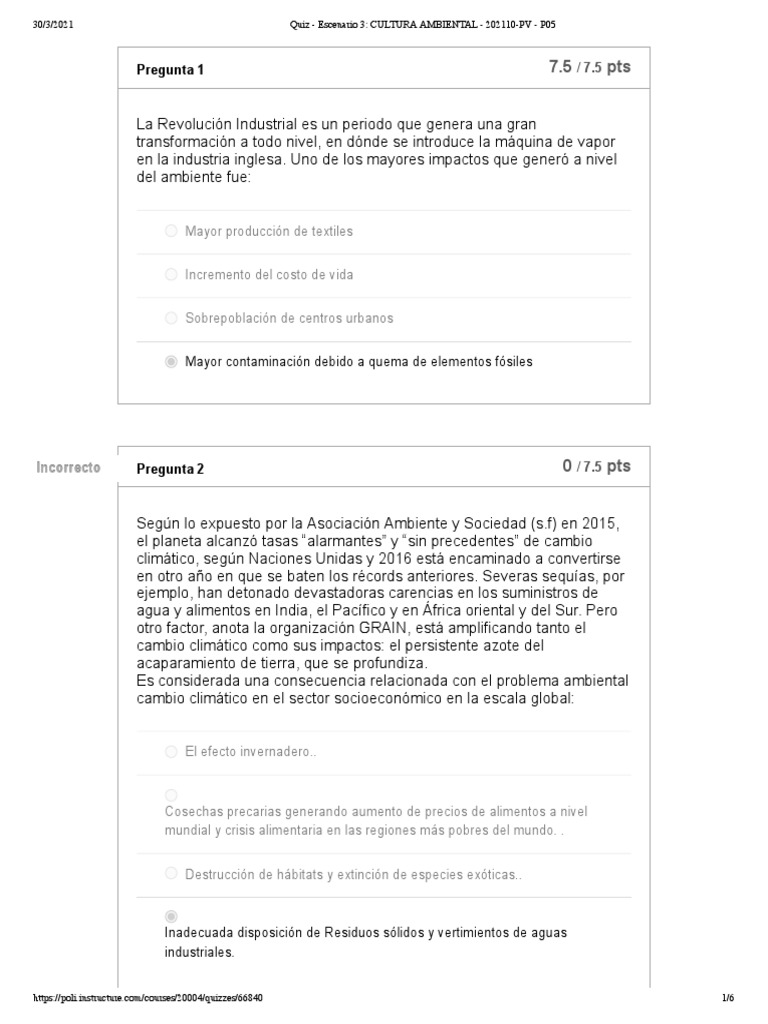 Quiz - Escenario 3 - CULTURA AMBIENTAL | PDF | Cambio climático ...