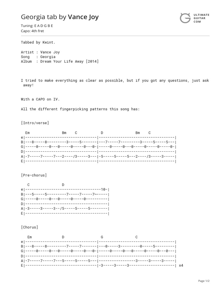 Georgia Tab (Ver 2) by Vance Joy | PDF | Song Structure | Guitars