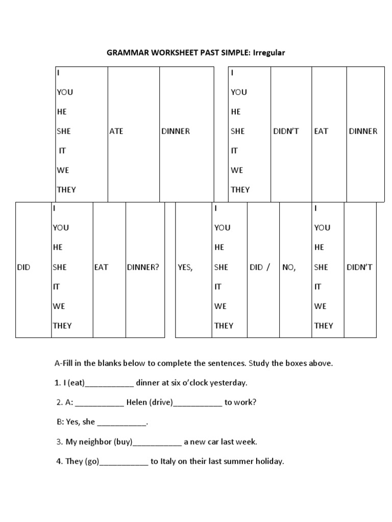 Past Simple Irregular Verbs Worksheet | PDF