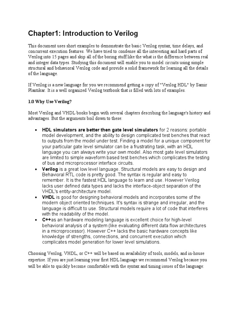 Chapter1 Introduction To Verilog Pdf Field Programmable Gate Array