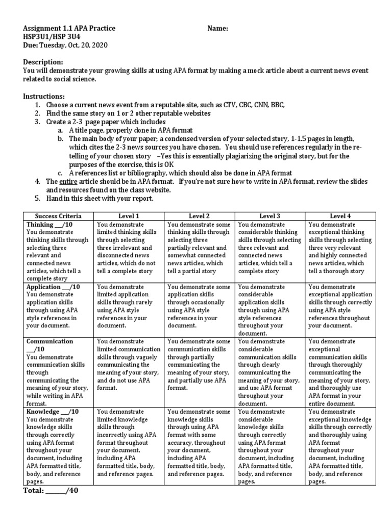 Assignment 1.1 APA Practice Name: HSP3U1/HSP 3U4 Due: Tuesday, Oct, 20 ...