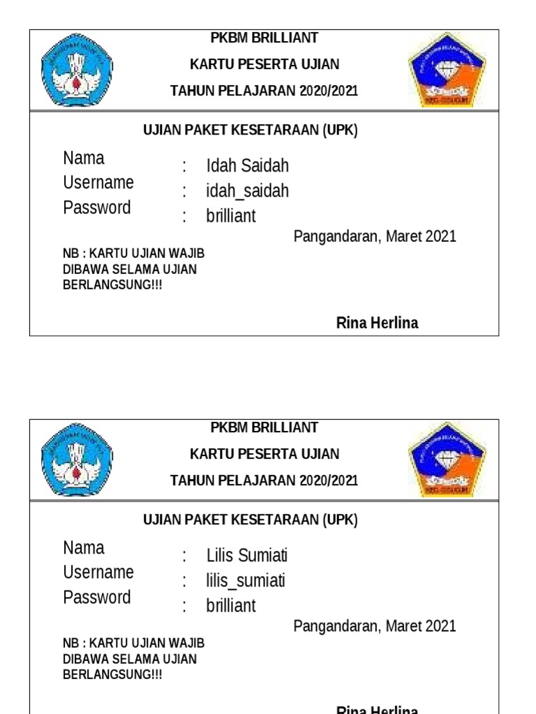 Kartu Peserta UPK Paket C PKBM Brilliant-Dikonversi | PDF