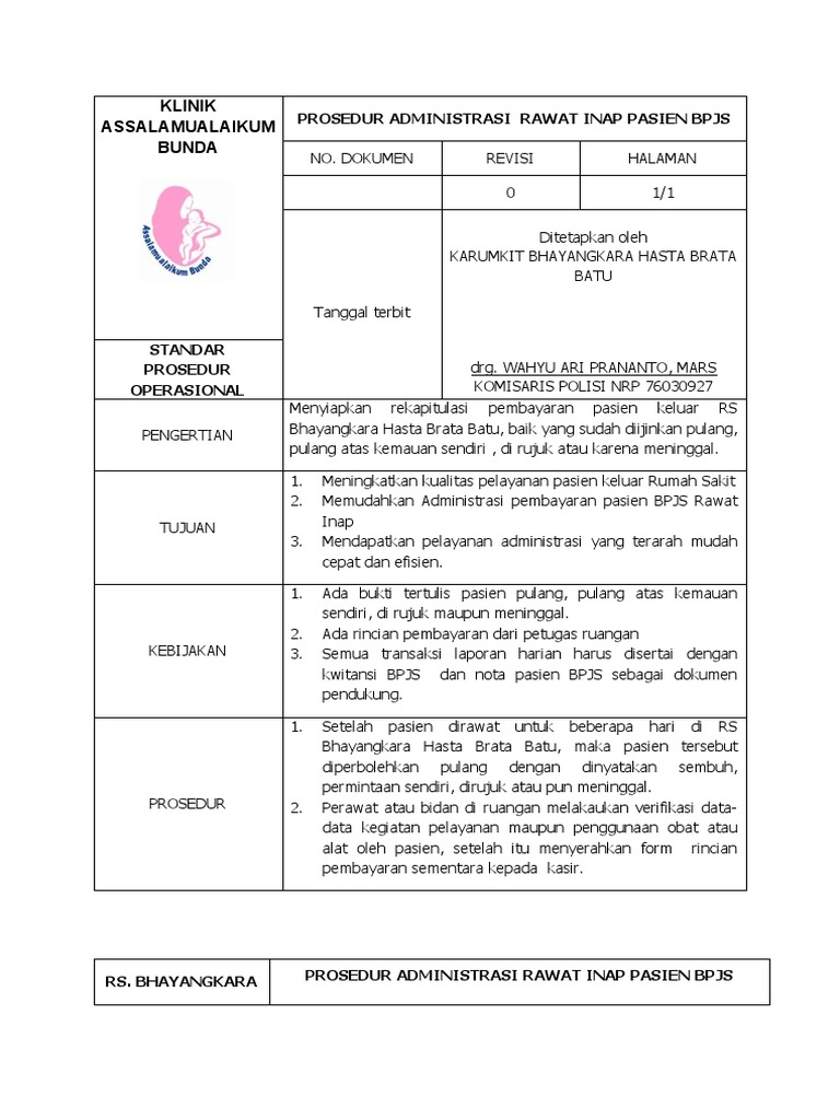 Sop Admin Rawat Inap BPJS | PDF
