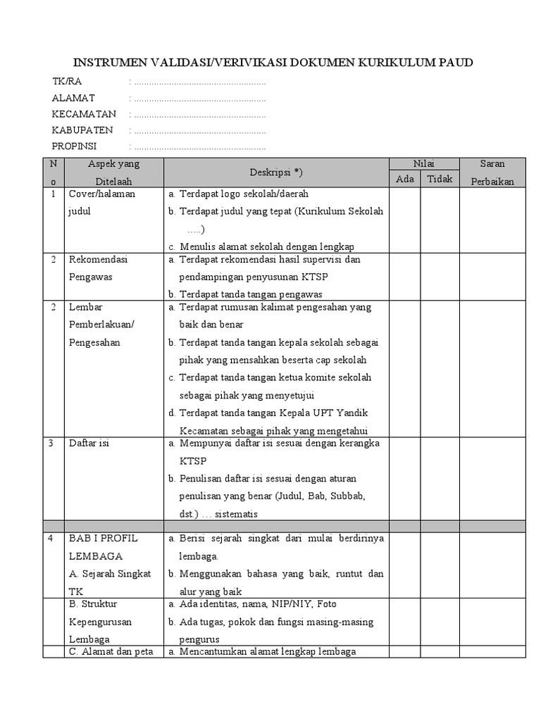Validasi Kurikulum PAUD | PDF