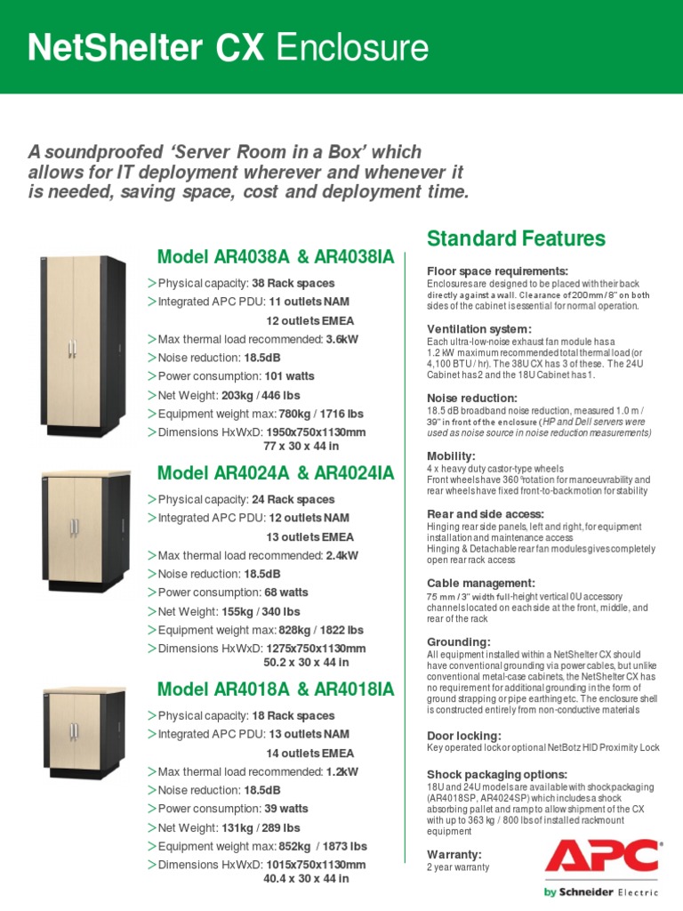 Netshelter CX Enclosure: Model Ar4038A & Ar4038Ia | PDF | Manufactured ...