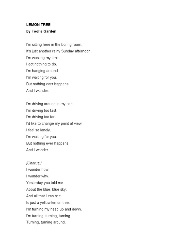 Lemon Tree by Fool's Garden: (Chorus:) | PDF | Poetry