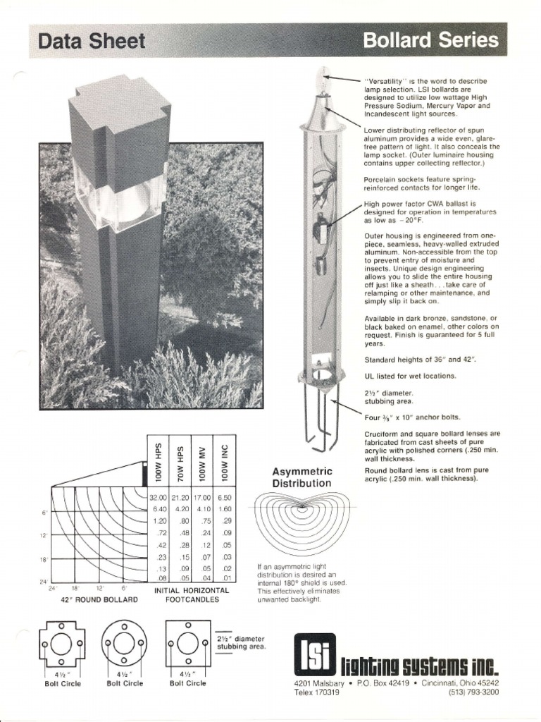 Bollard Specifications and Options | PDF | Components | Light